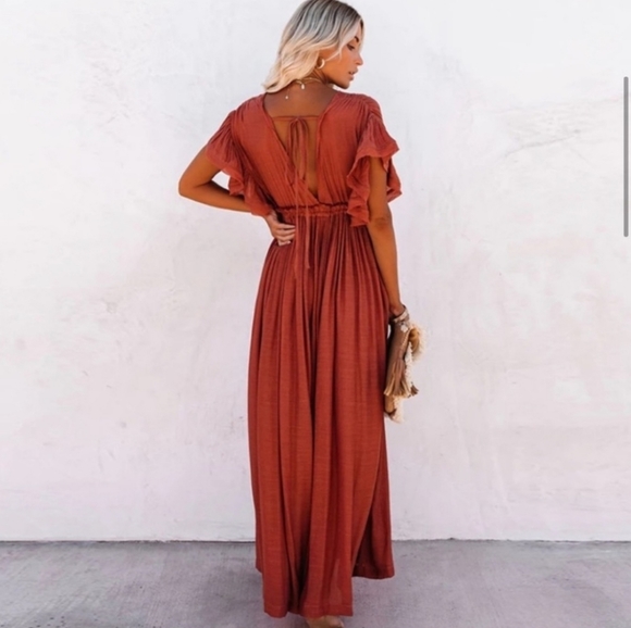 Dresses | New Flowy Boho Maxi Gauze Cover Up Dress Summer Rust Copper ...